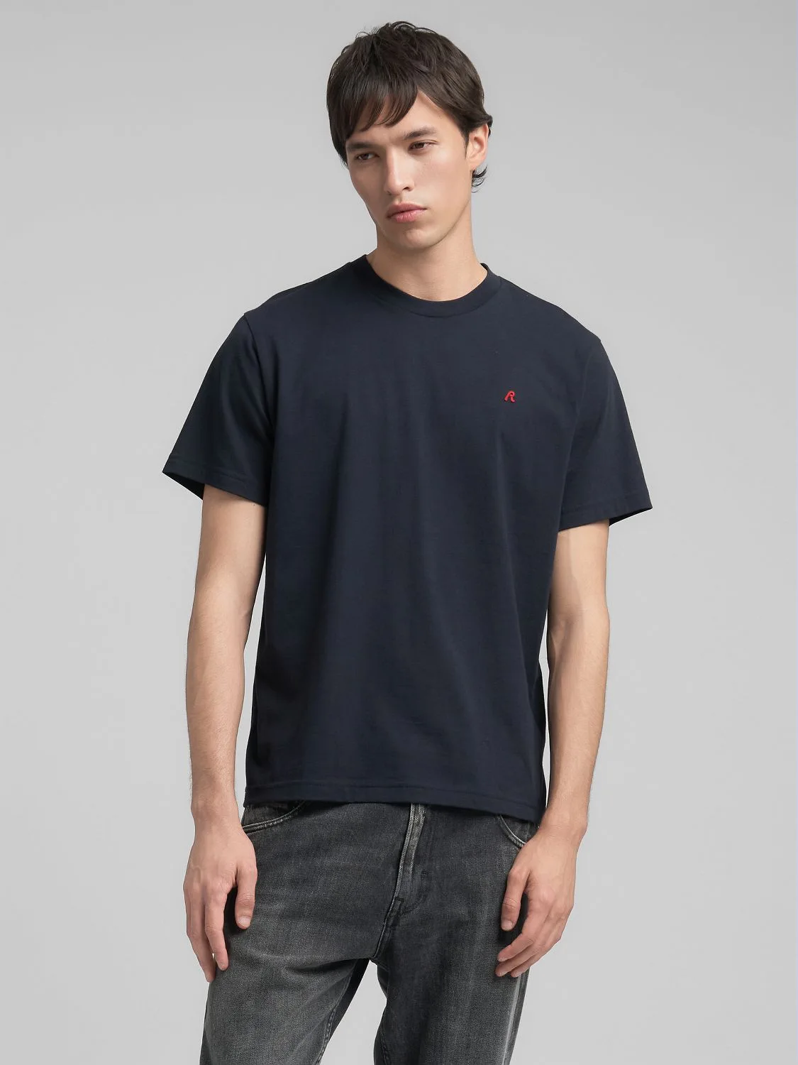 Jersey t-shirt with red r logo Dark navy | Replay Jeans
